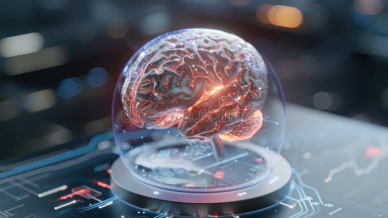 Digital Brain Under Glass Dome Artificial Intelligence Technology ...