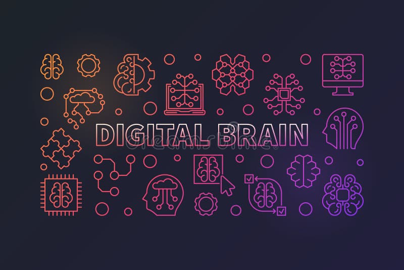 Digital Brain Colored Icons Set - Vector AI Smart Brain Signs Stock ...