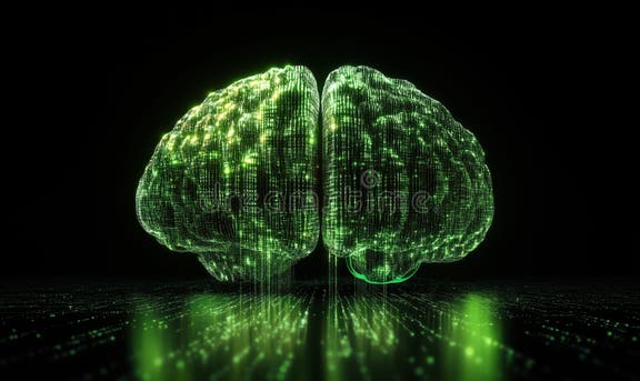 Digital Brain Visualization, Glowing Green Neural Network, Futuristic ...