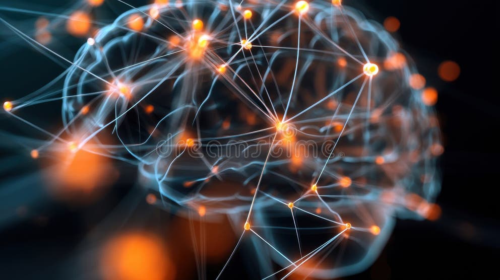 Digital Brain Visualization with Neural Connections and Lights Stock ...