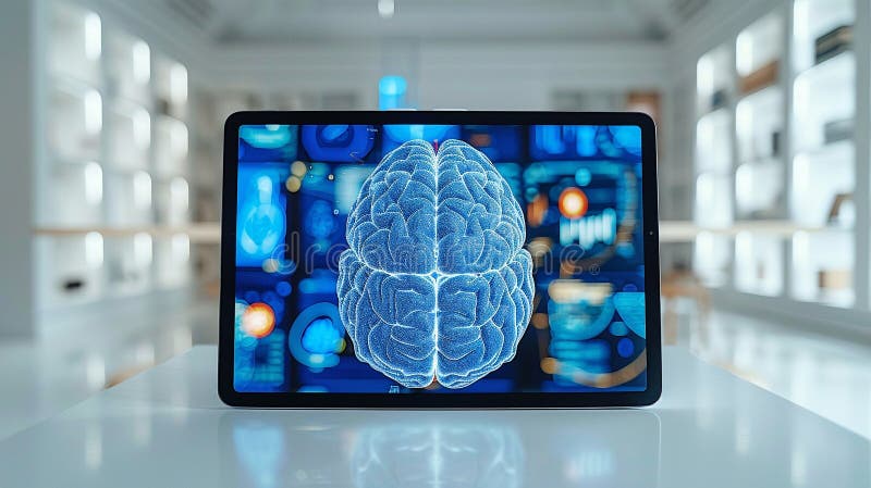 Digital Brain Visualization on Tablet Screen in Modern Medical Office ...