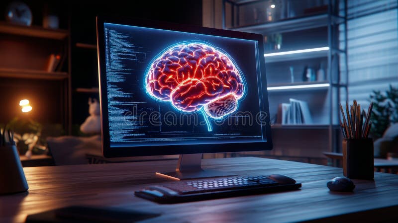Digital Brainpower Computer Screen Displaying Brain Structure ...