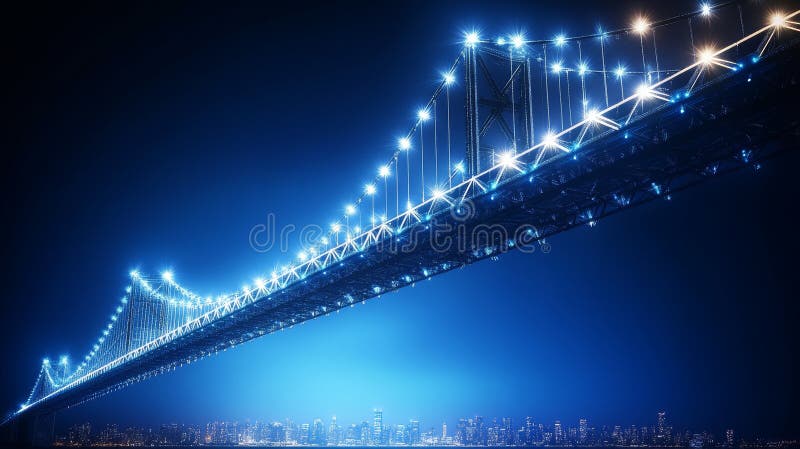 Digital Bridge on Blue Technology Background, Abstract Bridge with ...