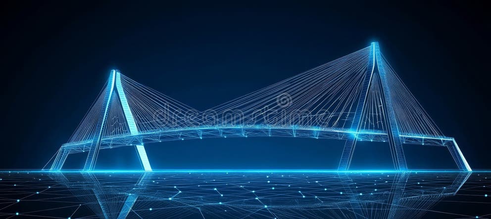 Digital Bridge on Technology Background, Abstract Structure with Lines ...