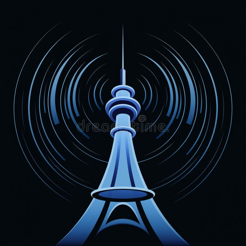 Digital Broadcast Tower: Blue Waves in Dark Space Stock Image - Image ...