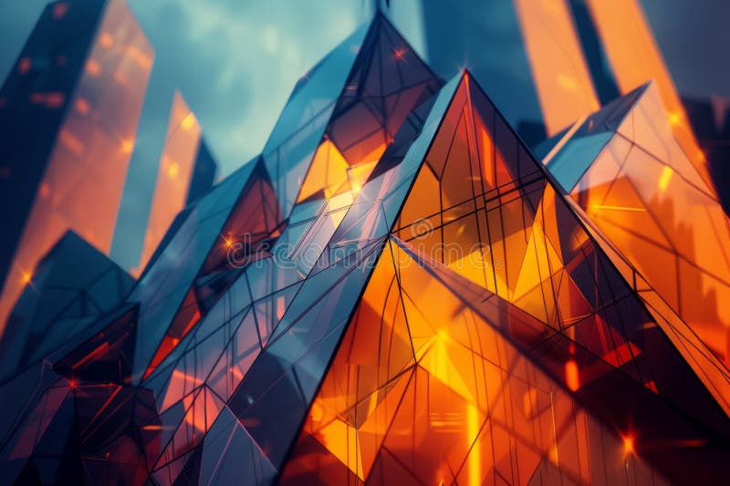 Digital Building of Glowing 3d Triangular Polygons Stock Image - Image ...