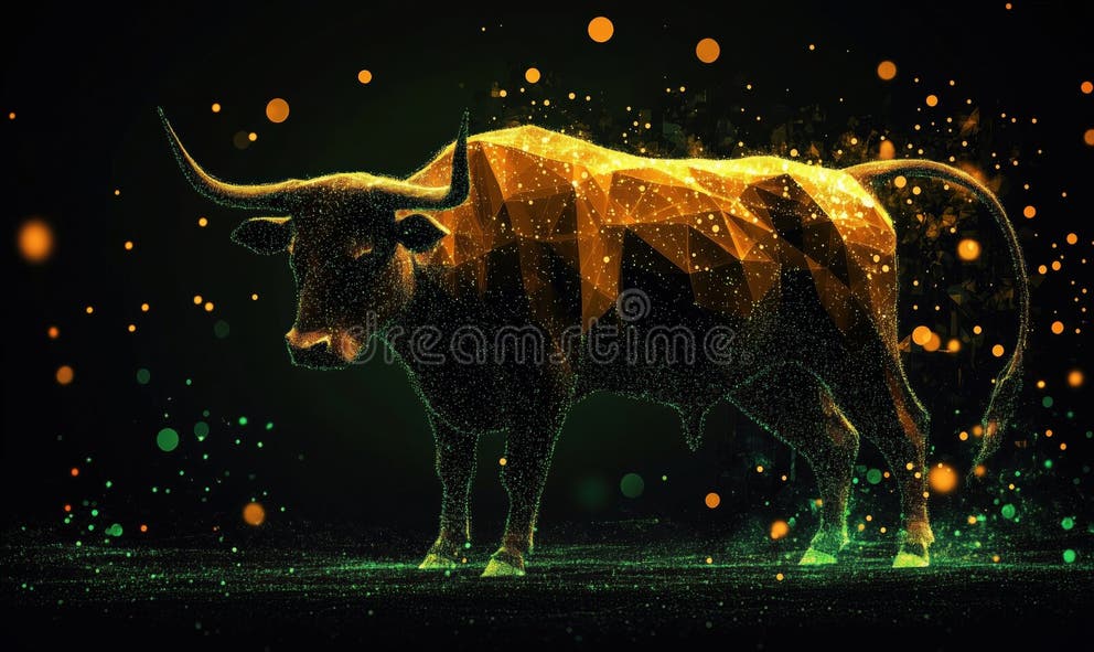 Digital Bull Artwork Featuring Geometric Patterns and Vibrant Colors ...