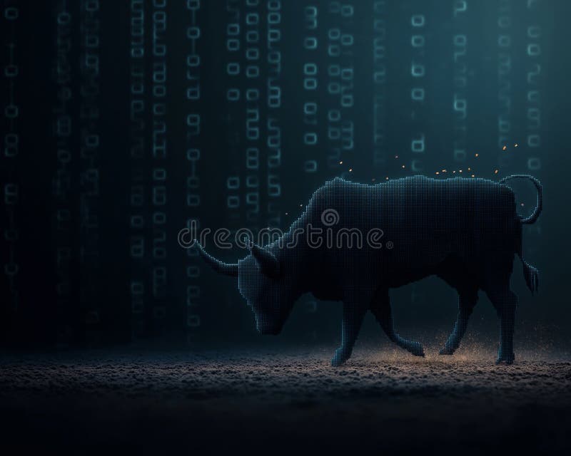 Digital Bull in the Binary Code Stock Illustration - Illustration of ...