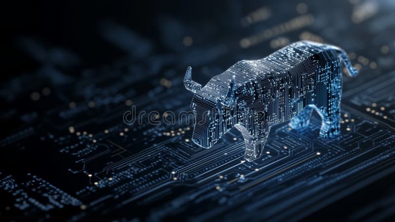 A Digital Bull Stands on a Circuit Board, Representing the Power of ...