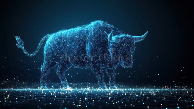 Digital Bull, Stock Market, Glowing Particles, Dark Background Stock ...