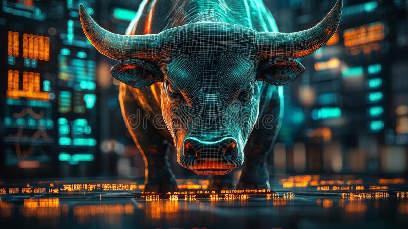 Digital Bull Symbolizing the Strength of Finance and Technology Stock ...