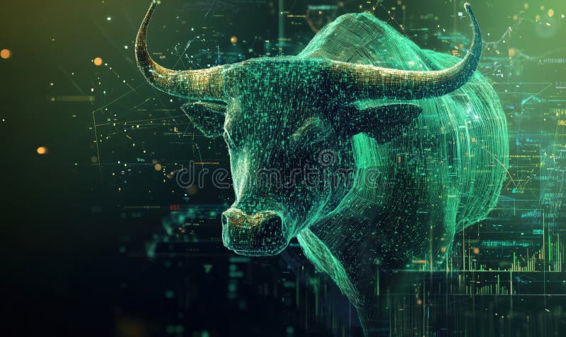 Digital Bull Symbolizing Strength and Resilience in Financial Markets ...