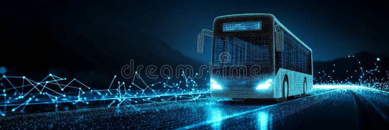Digital Bus on Blue Technology Background, Abstract City Transportation ...