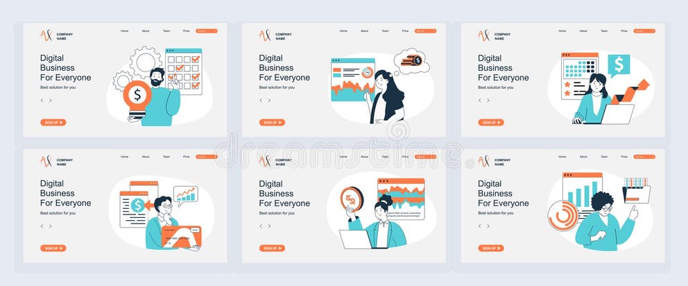 Digital Business Concept of Landing Page with Slide Templates Set in ...