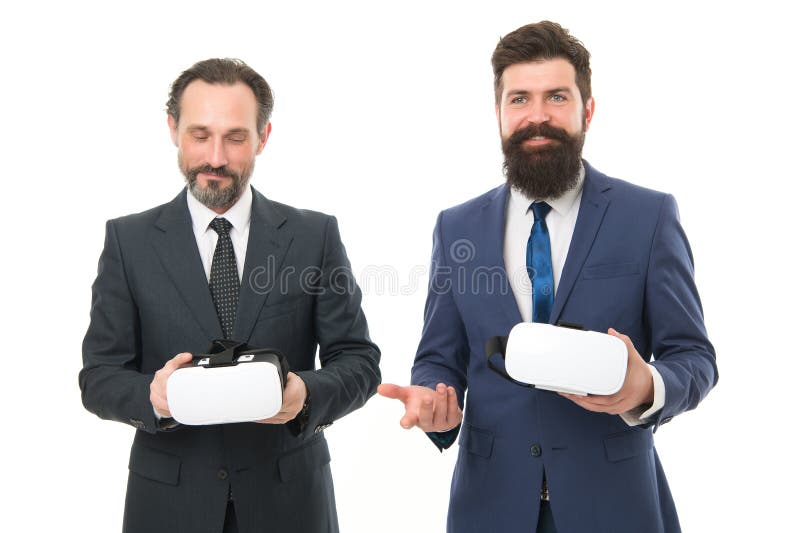 Digital Business Concept. Men Bearded Formal Suits. Digital and Cyber ...