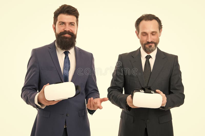 Digital Business Concept. Men Bearded Formal Suits. Digital and Cyber ...