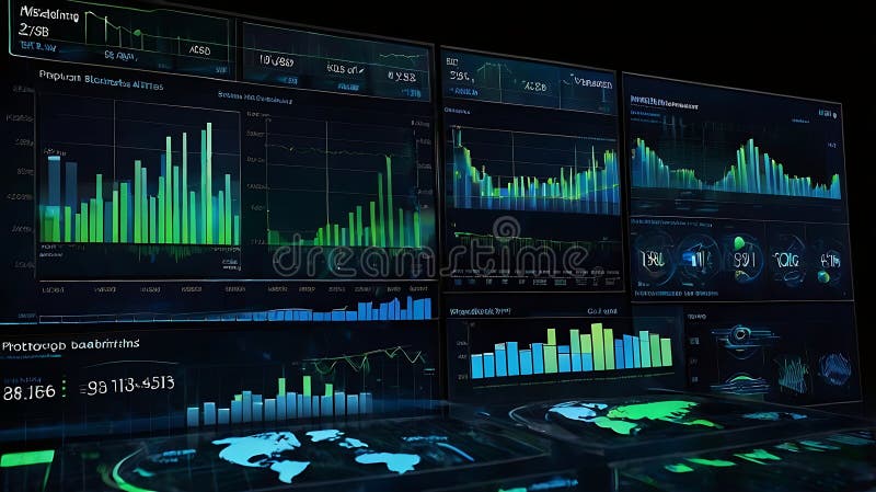 Tech Business Dashboard with Graphs, Icons, and Digital Data ...