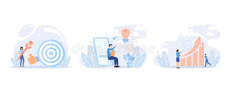 Digital Business Illustration. Characters Generating Ideas, Targeting ...