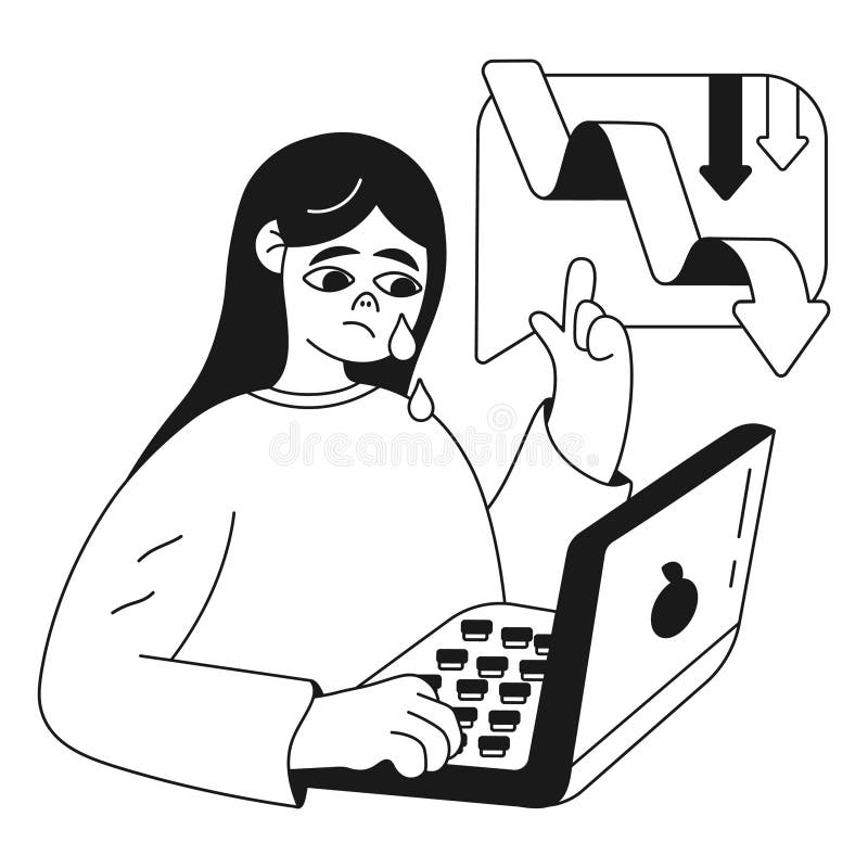 Digital Business Illustration of a Girl at the Computer Crying Low ...