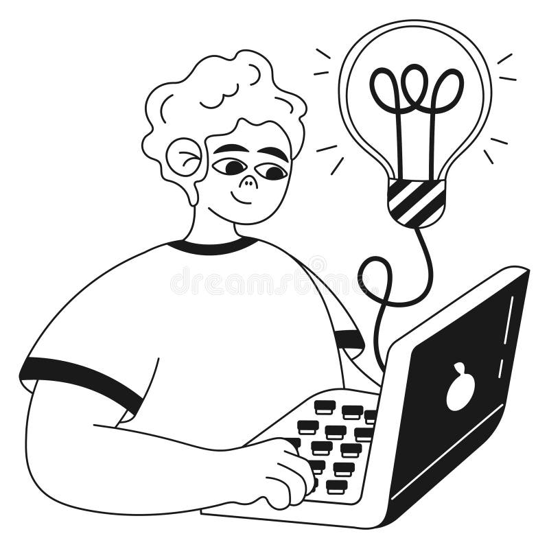 Digital Business Illustrator Guy at Computer Business Idea Stock Vector ...