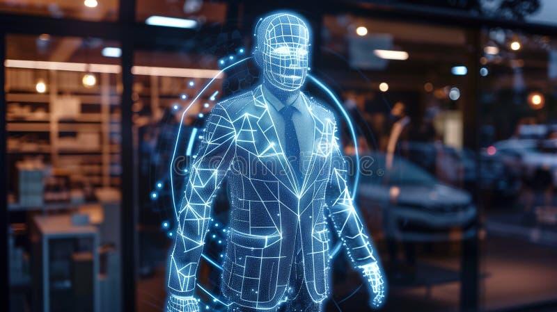 A Digital Business Model Stands Outside a Modern Storefront ...