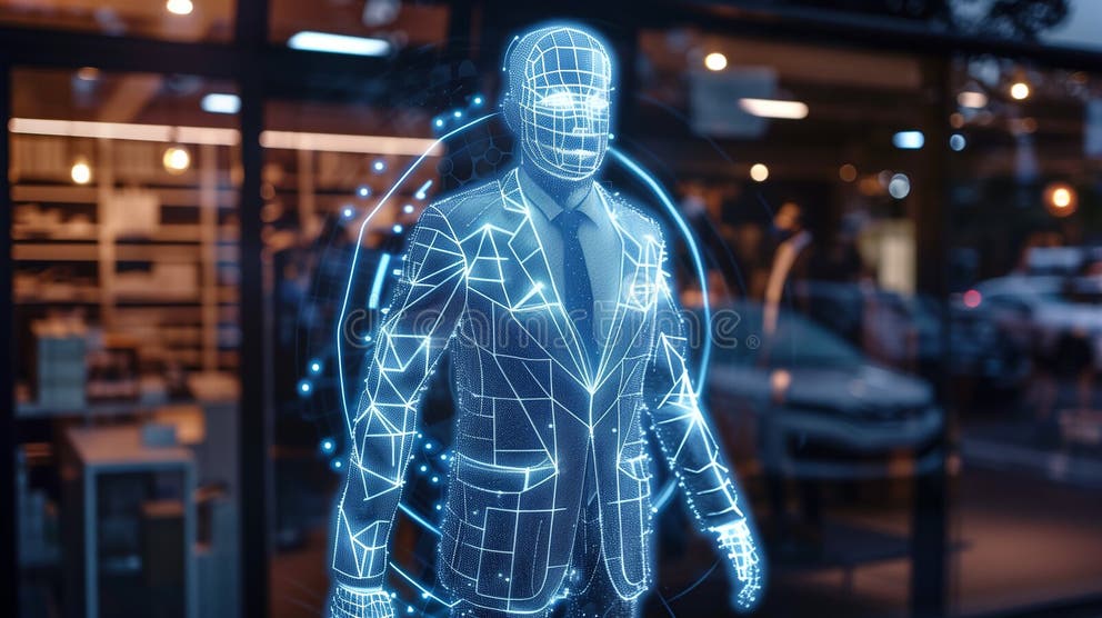 A Digital Business Model Stands Outside a Modern Storefront ...