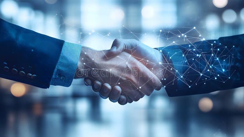 Digital Business Partnership Handshake with Network Connections,Concept ...