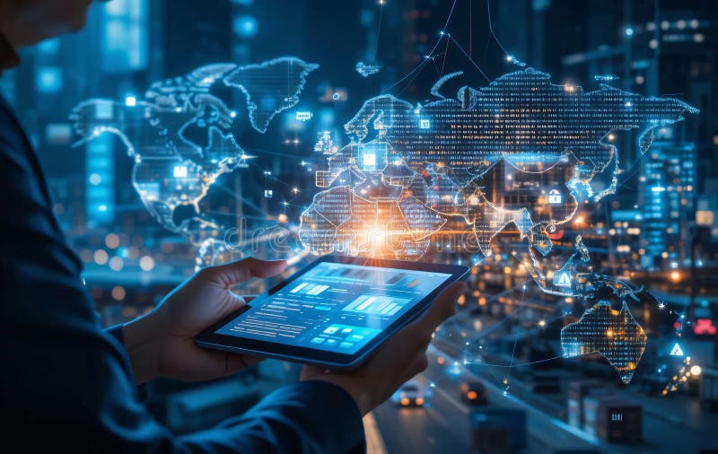 Digital Business Solutions Concept with Global Network Connections ...