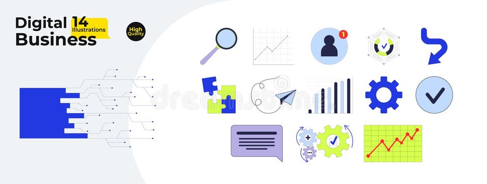 Digital Business Tools and Process Optimization Cartoon Flat ...