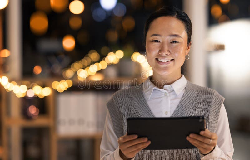 Digital, Business Woman Portrait and Tablet of a Software Tech Worker ...