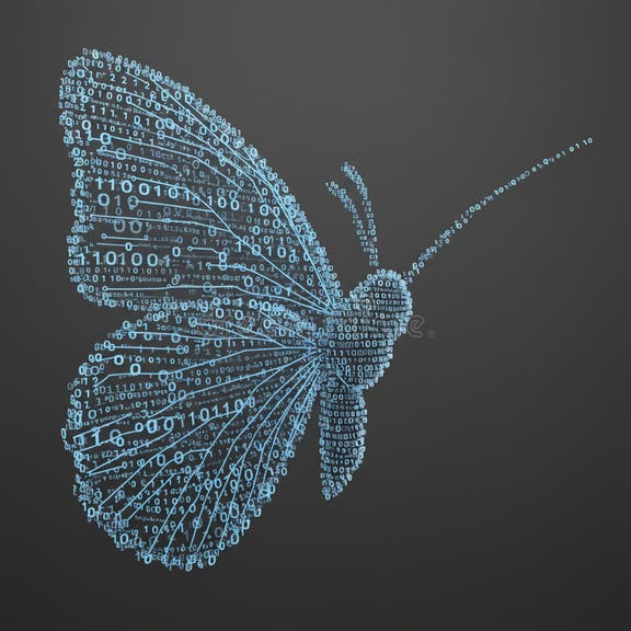 A Digital Butterfly Composed Entirely of Binary Code (0s and 1s) in a ...