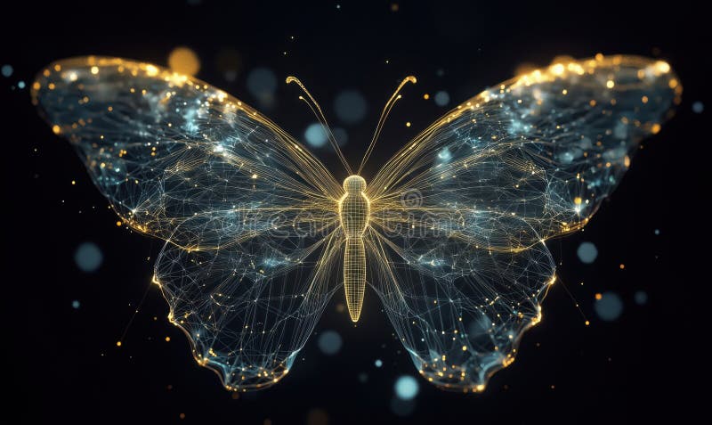 Digital Butterfly with Glowing Network Design and Sparkling Particles ...