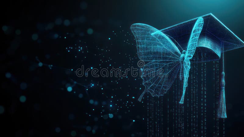 Digital Butterfly Graduation Cap, Abstract Tech Background Stock ...