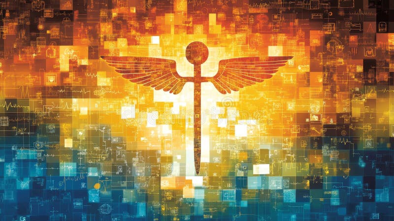 Digital Caduceus Healthcare and Technology Symbol on Abstract ...