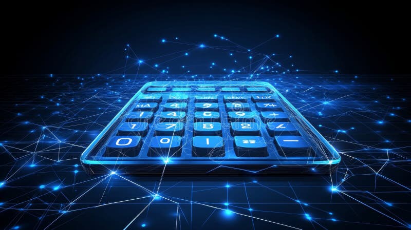 Digital Calculator on Blue Tech Background, Abstract Concept of ...