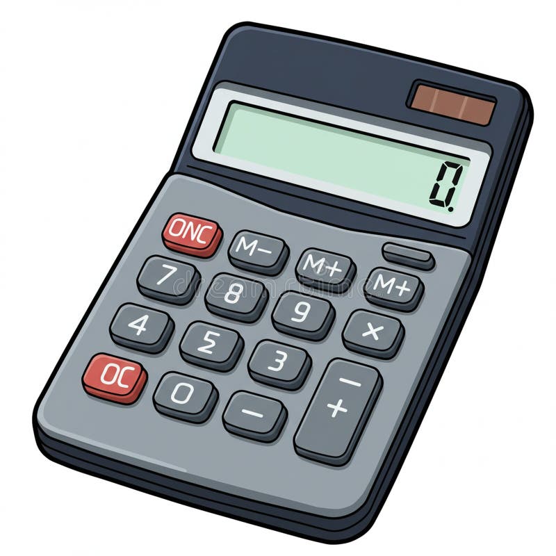 A Digital Calculator Illustration Features a Grey Body with Black and ...