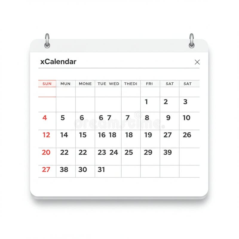 Digital Calendar Design with Monthly Layout. "xCalendar" is the Title ...
