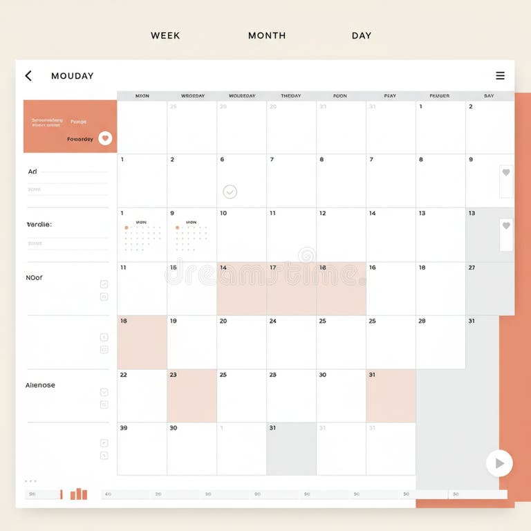 A Digital Calendar Interface Displays a Structured Monthly Layout with ...