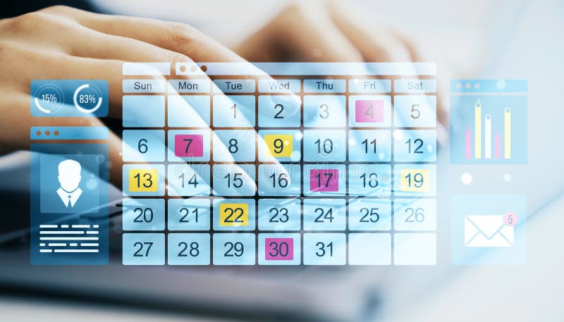 Digital Calendar Interface on Laptop Screen with Business Data Stock ...