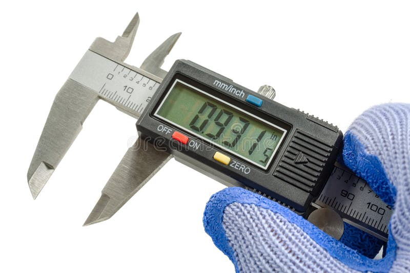 Digital Caliper in the Master`s Hand in a Glove on the White Background ...