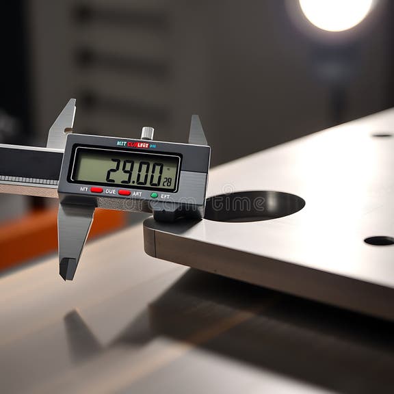A Digital Caliper Measuring the Depth of a Hole in a Metal Plate Under ...