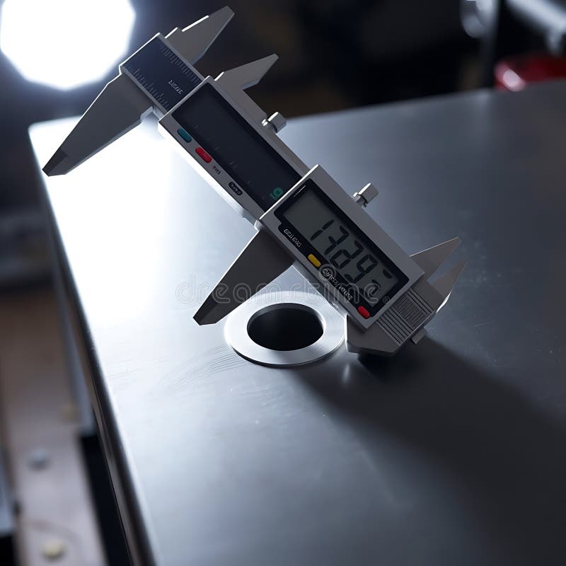 A Digital Caliper Measuring the Depth of a Hole in a Metal Plate Under ...