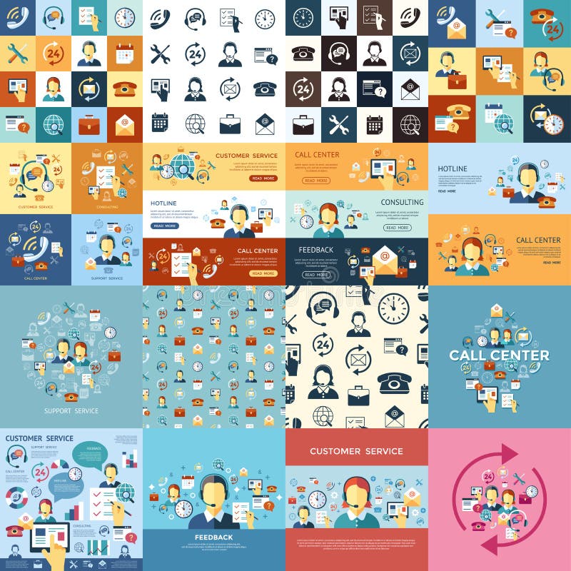 Digital Call Center and Customer Support Objects Stock Illustration ...