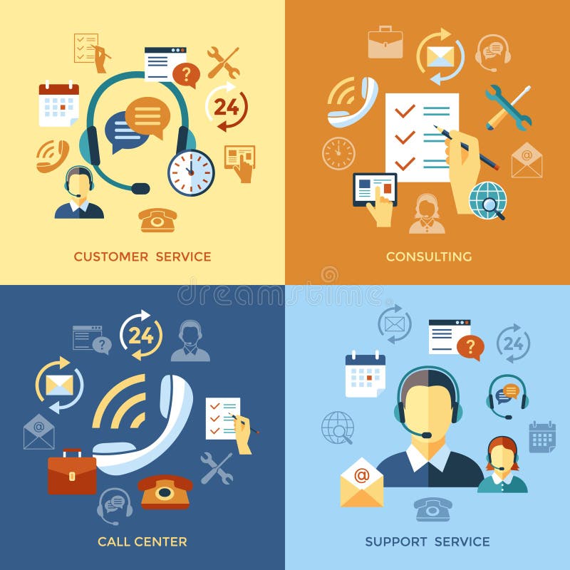 Digital Call Center and Customer Support Objects Stock Illustration ...