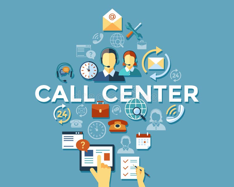 Digital Call Center and Customer Support Objects Stock Illustration ...