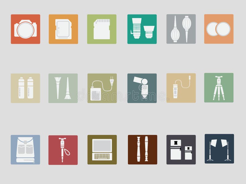 Digital Camera and Accessories Flat Style Icon Stock Vector ...