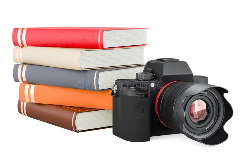 Digital Camera with Books, 3D Rendering Stock Illustration ...