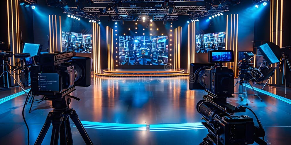 A Digital Camera Captures an Interview in a TV Studio. Concept TV ...