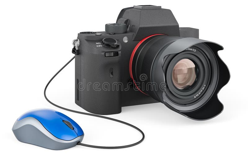 Digital Camera with Computer Mouse. 3D Rendering Stock Illustration ...