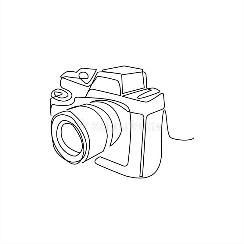 Digital Camera Continuous Single Linear Style Simple Art Drawing Vector ...